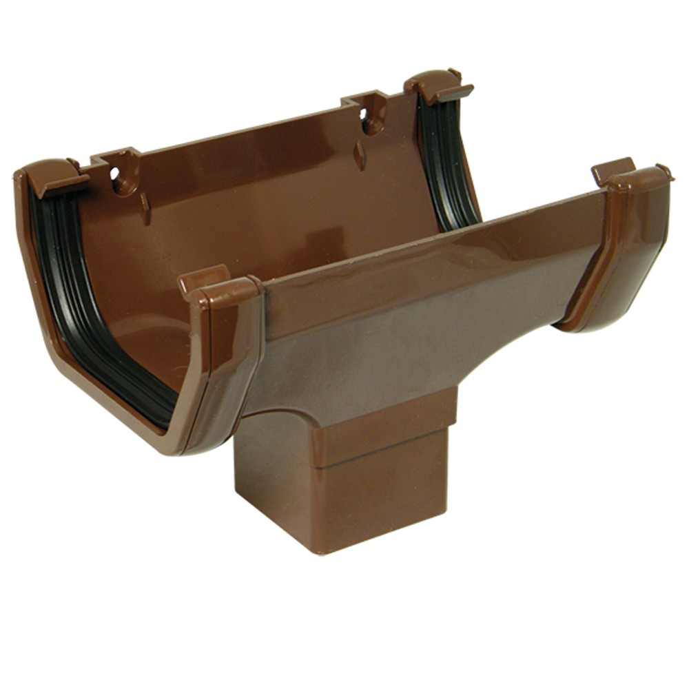 112mm Square Gutter Running Outlet Brown.